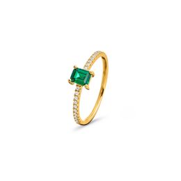 Tchibo - 585 Gold Ring mit gr&uuml;nem Zirkonia - Damen - Gr. 18 - wei&szlig;