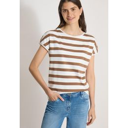 Cecil Damen T-Shirt, braun, Gr. M, gestreift, Web, 100% Baumwolle, Shirts, im Streifendesign