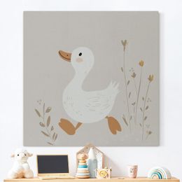 Bilderwelten Akustikbild Spazierende Ente auf Beige