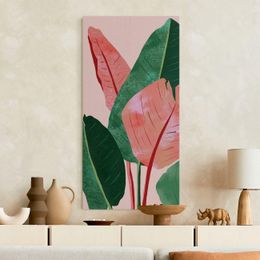 Bilderwelten Akustikbild Tropische Bl&auml;tter in Rosa und Gr&uuml;n
