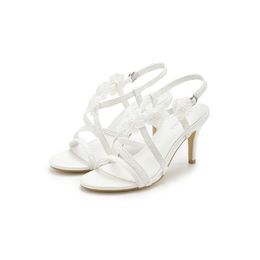 Lascana High-Heel-Sandalette 'Riemchenschuh mit Absatz,' wei&szlig; Gr. 37 f&uuml;r Damen. Mit Spitze, Bl&uuml;ten