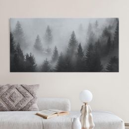 Bilderwelten Akustikbild Nadelwald im Nebel Schwarz Wei&szlig;