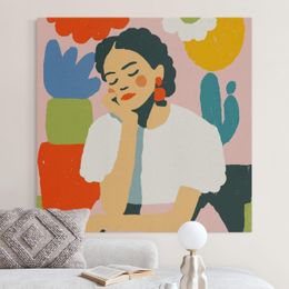 Bilderwelten Akustikbild Tr&auml;umende Frida mit Blumen I