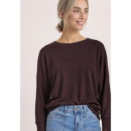 Street One Damen Langarmshirt, braun, Gr. 44, unifarben, Stoff, 95% Viskose, 5% Elasthan, Shirts, mit Fledermaus&auml;rmeln