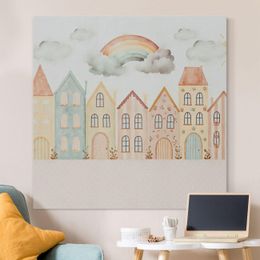 Bilderwelten Akustikbild Aquarell Regenbogenstadt