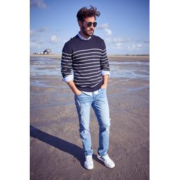 DELMAO Herren Streifenpullover "Bis Gr&ouml;&szlig;e 3 XL", blau, Gr. XL, gestreift, Rippstrick, Obermaterial: 60% Polyacryl, 40% Baumwolle, Pullover, im