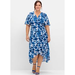 sheego Damen Sommerkleid "Abendkleid", blau, Gr. 48, gebl&uuml;mt, gemustert, mehrfarbig, 100% Polyester, Kleider