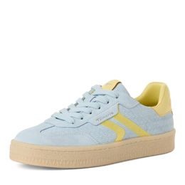 Tamaris Damen Plateausneaker, Gr. 42, blau, Lederimitat, Veloursleder, unifarben mit Farbeinsatz, Schuhe, Schn&uuml;rschuh, Halbschuh, Freizeitschuh mit