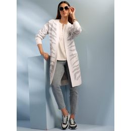 Heine Damen Strickjacke, wei&szlig;, Gr. 50, gemustert, mehrfarbig, 90% Polyester, 8% Wolle, 2% Elasthan, Strickjacken