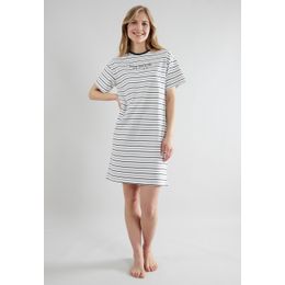 Tom Tailor Damen Nachthemd "Zaria", Gr. 46, wei&szlig;, Single Jersey, Obermaterial: 95% Baumwolle, 5% Elasthan, Kleider, Allover gestreift