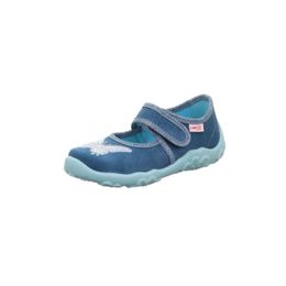 Superfit M&auml;dchen Hausschuh "BONNY, WMS: mittel", Gr. 31, blau, Baumwolle, kontrastfarbene Details, Schuhe, Kindergartenschuh mit Klettverschluss,
