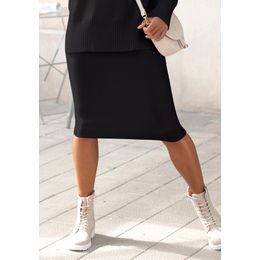 Lascana Damen Strickrock "mit elastischem Bund in Midil&auml;nge", schwarz, Gr. 52, unifarben, Strick, Obermaterial: 50% Viskose, 28% Polyester, 22%