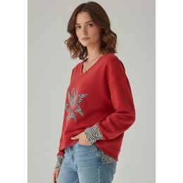 Laura Scott Damen Sweater, rot, Gr. 36, bedruckt, angeraute Sweatware, Obermaterial: 60% Baumwolle, 40% Polyester. B&uuml;ndchen: 95% Baumwolle, 5%