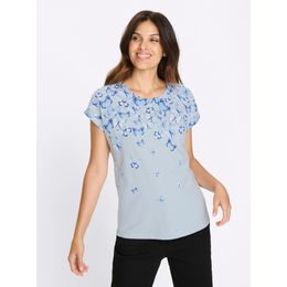 Classic Basics Damen Kurzarmshirt "Kurzarm-Shirt", blau, Gr. 50, bedruckt, gemustert, mehrfarbig, 100% Baumwolle, Shirts