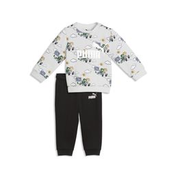 Puma M&auml;dchen Trainingsanzug "MINICATS SUPER AOP CREW SET FL INF"wei&szlig; glow heather, Gr. 98, bedruckt, Fleece, Obermaterial: 68% Baumwolle, 32%