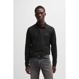 BOSS Orange Herren Poloshirt "Passerby Langarm Regular Fit", schwarz, Gr. S, bestickt, unifarben, Jersey, Obermaterial: 95% Baumwolle, 5% Elasthan,
