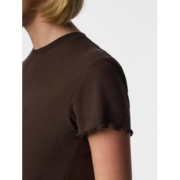 Pieces Damen Kurzarmshirt "PCNICCA SS O-NECK TOP KAC BFD", braun, Gr. M, unifarben, Jersey, Obermaterial: 75% Viskose, 20% Polyester, 5% Elasthan,