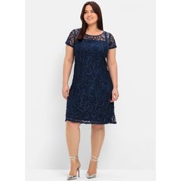 sheego Damen Spitzenkleid "Spitzenkleid", blau, Gr. 50, unifarben, Spitze, 100% Polyamid, Kleider