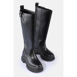 Buffalo Damen Stiefel "ASPHA RIDING BOOT HI", Gr. 38, schwarz, Lederimitat, Schuhe, Plateau, Langschaftstiefel, Reitstiefel mit verstellbaren