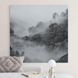 Bilderwelten Akustikbild Dschungel im Nebel Schwarz Wei&szlig;