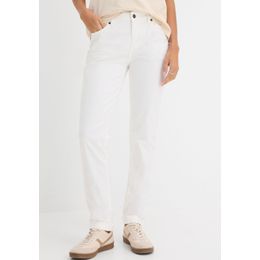 bonprix Damen Straight-Jeans "Straight Jeans Mid Waist, Stretch", wei&szlig;, Gr. 44, Denim/Jeans, Obermaterial: 97% Baumwolle, 3% Elasthan, Jeans, Regular