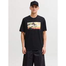Jack & Jones JACK & JONES Herren Rundhalsshirt "JJINDIANA TEE SS CREW NECK"schwarz, Gr. XS, bedruckt, Jersey, Obermaterial: 100% Baumwolle, Shirts