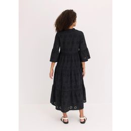 bonprix Damen Midikleidschwarz, Gr. 42, Obermaterial: 100% Baumwolle. Futter: 100% Baumwolle, Kleider, aus reiner Baumwolle, A-Linien-Passform,