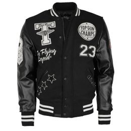Top Gun Herren Collegejacke "TG20213031", schwarz, Gr. M, Obermaterial: 40% Wolle, 40% Polyester, 20% Polyurethan / Futter: 100% Polyester, Jacken