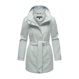 Marikoo Damen Kurzmantel "Katalinaa", blau, Gr. XL, 90% Polyester, 10% Viskose, M&auml;ntel, Eleganter Wickel Mantel mit Tailleng&uuml;rtel und Oversized Hood