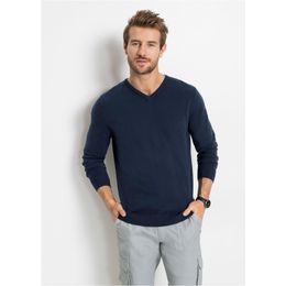 bonprix Herren Strickpullover "Feinstrickpullover in Regular Fit", blau, Gr. 48, unifarben, Strick, Obermaterial: 70% Baumwolle, 30% Polyamid,
