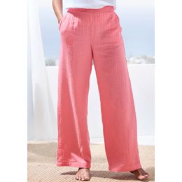 Damen Schlupfhose "aus weicher Musselinware mit elastischem Bund", rosa, Gr. 42, BEACHTIME BY LASCANA, unifarben, Web, Obermaterial: 100% Baumwolle,
