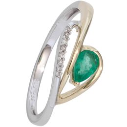 Jobo Damen Fingerring "Bicolor Ring Smaragdring", 54, P2 = erkennbare Einschl&uuml;sse, Diamanten Gelbgold 585 Wei&szlig;gold 585, gr&uuml;n, Diamanten, Gelbgold