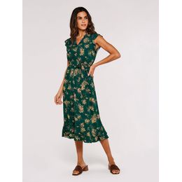 Apricot Damen Druckkleid "Gebl&uuml;mtes Midikleid", gr&uuml;n, Gr. 42, gewebt, Obermaterial: 100% Viskose CV., Kleider, mit R&uuml;schen und Bindeg&uuml;rtel