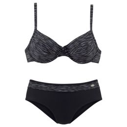 Kangaroos Damen B&uuml;gel-Bikini, schwarz, Gr. 40, Melange-Effekt, kontrastfarbene Details, Polyamid, Bikini-Sets, mit h&ouml;her geschnittener Hose
