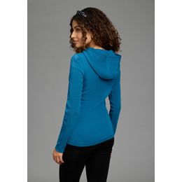 Kangaroos Damen Langarmshirtpetrol, Gr. 40, Jersey, Obermaterial: 100% Baumwolle, Shirts, mit Kapuze, h&uuml;ftlang, schmale Passform, aus Jersey