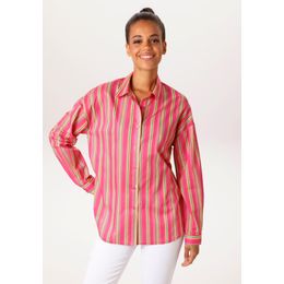 Aniston CASUAL Damen Hemdbluse, bunt, Gr. 36, bedruckt, gestreift, Web, Obermaterial: 100% Baumwolle, Blusen, im knallfarbenem Streifen-Dessin
