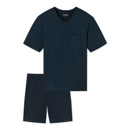 Schiesser Herren Shorty "Comfort Essentials", Gr. 56, blau, Single Jersey, Obermaterial: 100% Baumwolle, Homewear-Sets, Brusttasche, V-Ausschnitt,