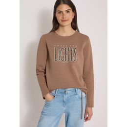 Cecil Damen Sweatshirt, braun, Gr. XS, bedruckt, Web, 65% Baumwolle, 35% Polyester, Sweatshirts, mit Tunnelzug am Saum