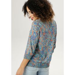 Damen Schlupfbluse, bunt, Gr. 44, Aniston SELECTED, bedruckt, gebl&uuml;mt, gemustert, Georgette, Obermaterial: 100% Polyester, Blusen, mit Smok-B&uuml;ndchen