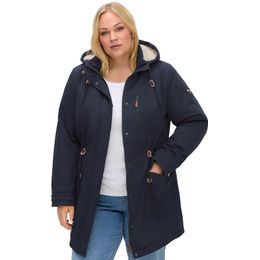 sheego Damen Kurzmantel, blau, Gr. 48, unifarben, unifarben mit Farbeinsatz, unifarben mit Farbeins&auml;tzen, 100% Polyester, Teddyfleece:100% Polyester,