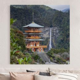 Bilderwelten Akustikbild Japan Tempel und Wasserfall