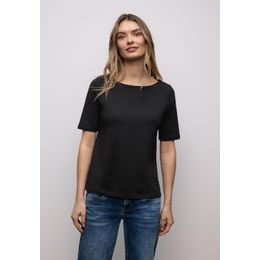 Street One Damen T-Shirt, schwarz, Gr. 42, unifarben, Web, 100% Baumwolle, Shirts, aus reiner Baumwolle