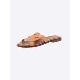 Heine Damen Pantolette, Gr. 38, orange, Glattleder, Leder, Rindsleder, Schuhe