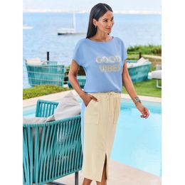 Heine Damen T-Shirt "Shirt", blau, Gr. 48, gemustert, mehrfarbig, 55% Viskose, 40% Polyester, 5% Elasthan, Shirts