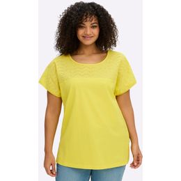sheego Damen T-Shirt "Kurzarm-Shirt", gelb, Gr. 44, unifarben, 100% Baumwolle, Besatz:100% Baumwolle, Shirts