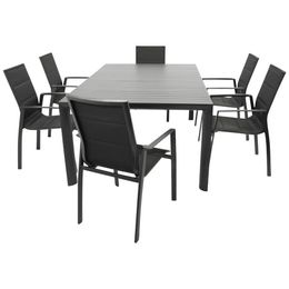 Pharao24.de Garten Esstisch Set Outdoor Essgruppe in Schwarz und Anthrazit (siebenteilig)