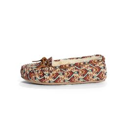 Minnetonka Mokassin 'Cally' Damen Gr&ouml;&szlig;e 42 beige / kastanienbraun / curry / petrol Sommerschuhe