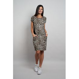 Seidel Moden Damen Minikleid, braun, Gr. 34, Jersey, Obermaterial: 94% Viskose, 6% Elasthan, Kleider, im Leo-Look - Viskose - MADE IN GERMANY