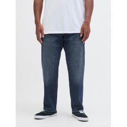 Jack & Jones PlusSize Herren Tapered-fit-Jeans "MIKE ORIGINAL", blau, Gr. 50, JACK & JONES PLUSSIZE, Abriebeffekte, Denim/Jeans, Obermaterial: 98% Baumwolle, 2% Elasthan,