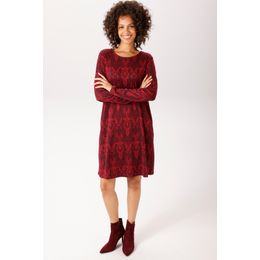 Aniston CASUAL Damen A-Linien-Kleid, rot, Gr. 44, Jacquardmuster, gemustert, Jersey, Obermaterial: 84% Polyester, 12% Viskose, 4% Elasthan, Kleider,